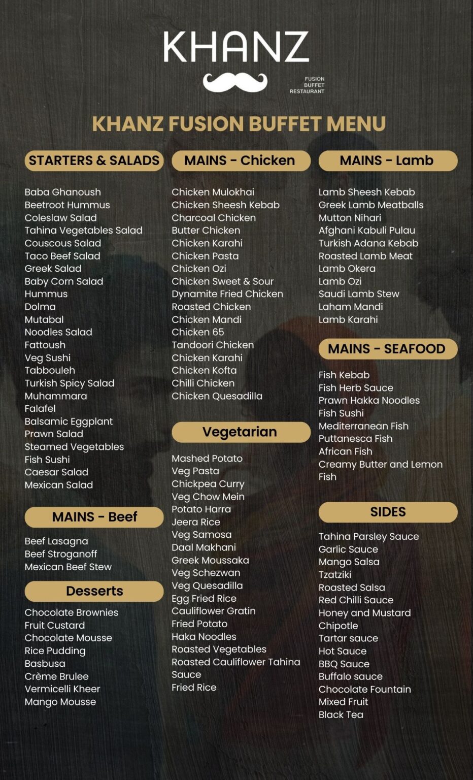 Khanz Fusion Buffet Menu – Khanz