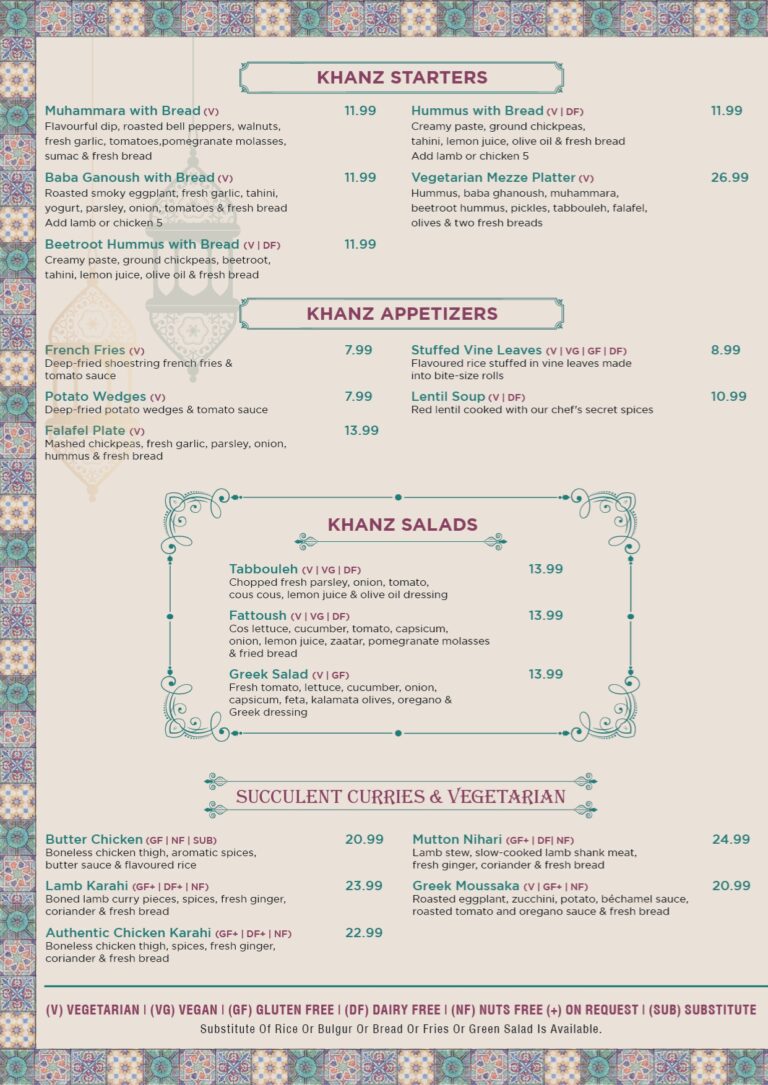 Menu Khanz Mediterranean Restaurant – Khanz