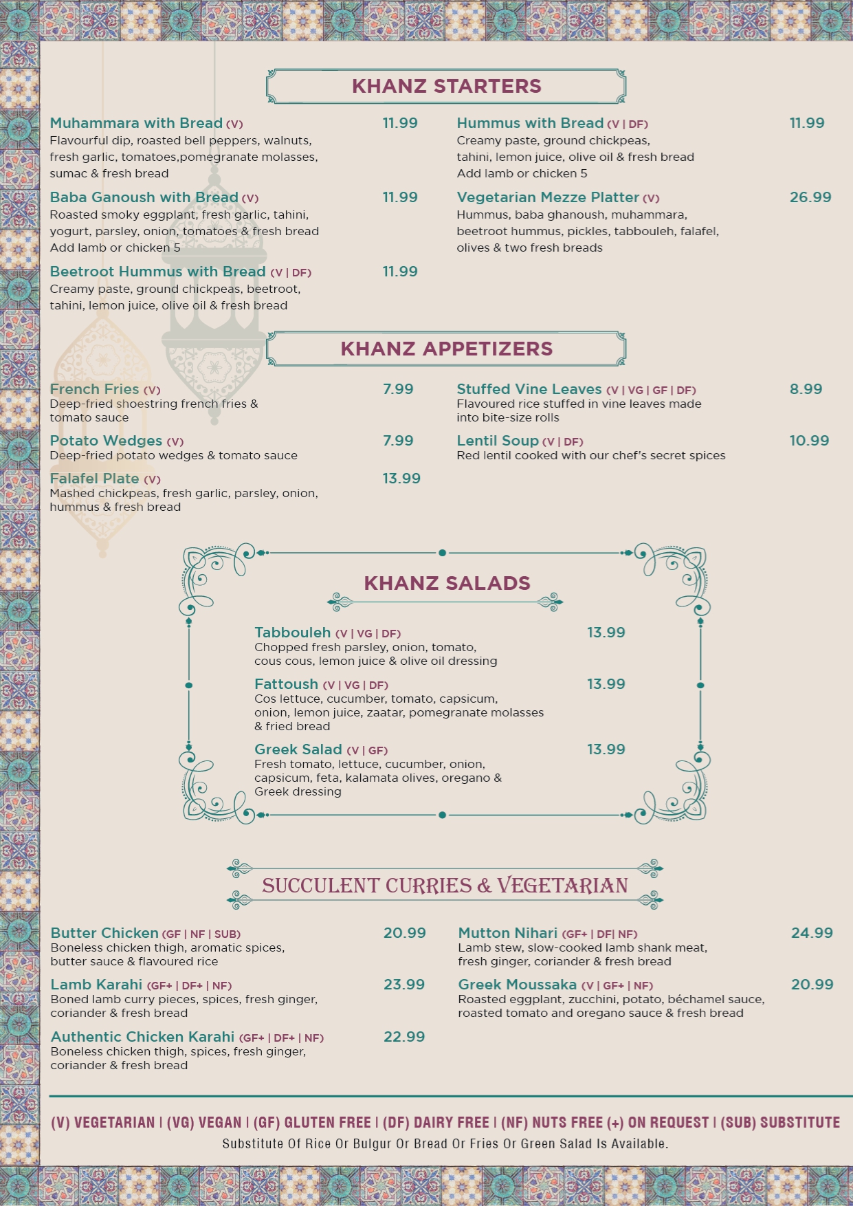 Menu Khanz Mediterranean Restaurant – Khanz